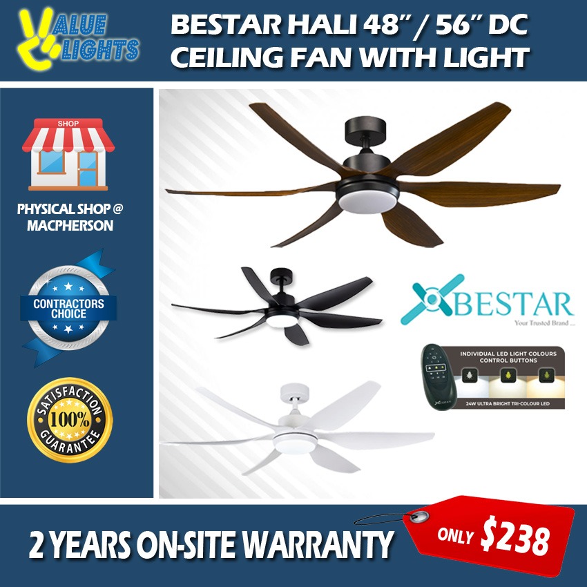 Bestar Hali 6 Blade 48 inch / 56 inch DC Ceiling Fan with LED Light ...