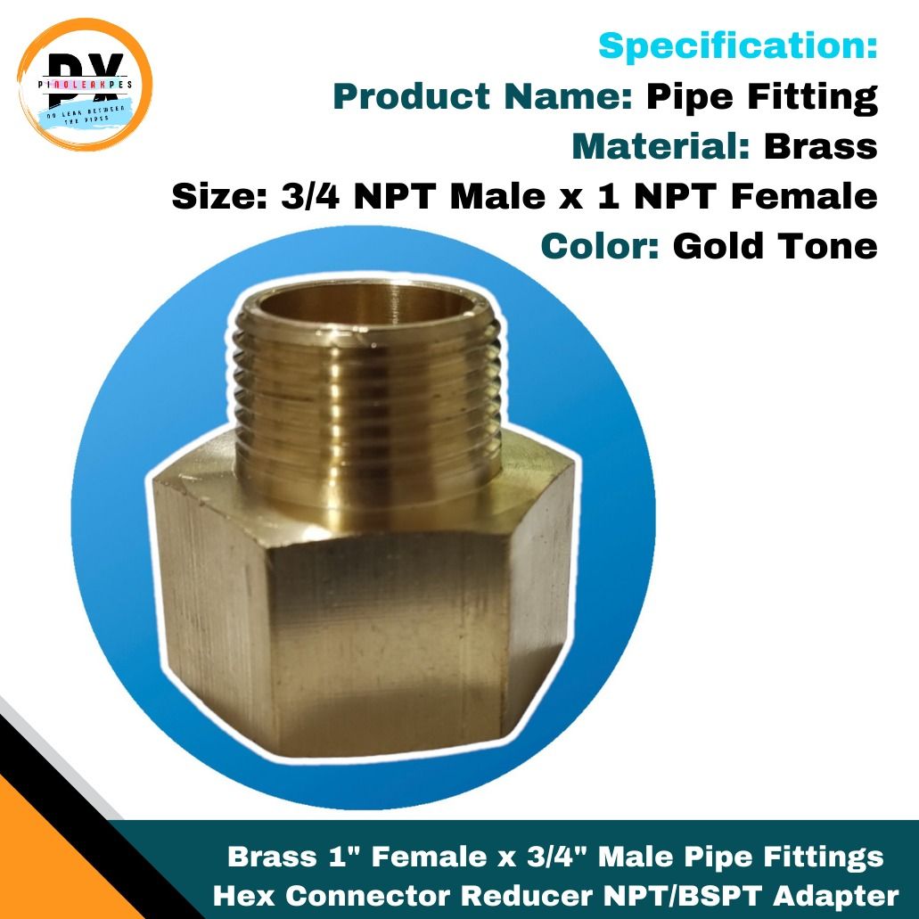 Brass 1" Female x 3/4" Male Pipe Fittings HEX Connector Reducer NPT/BSPT Adapter, Commercial ...