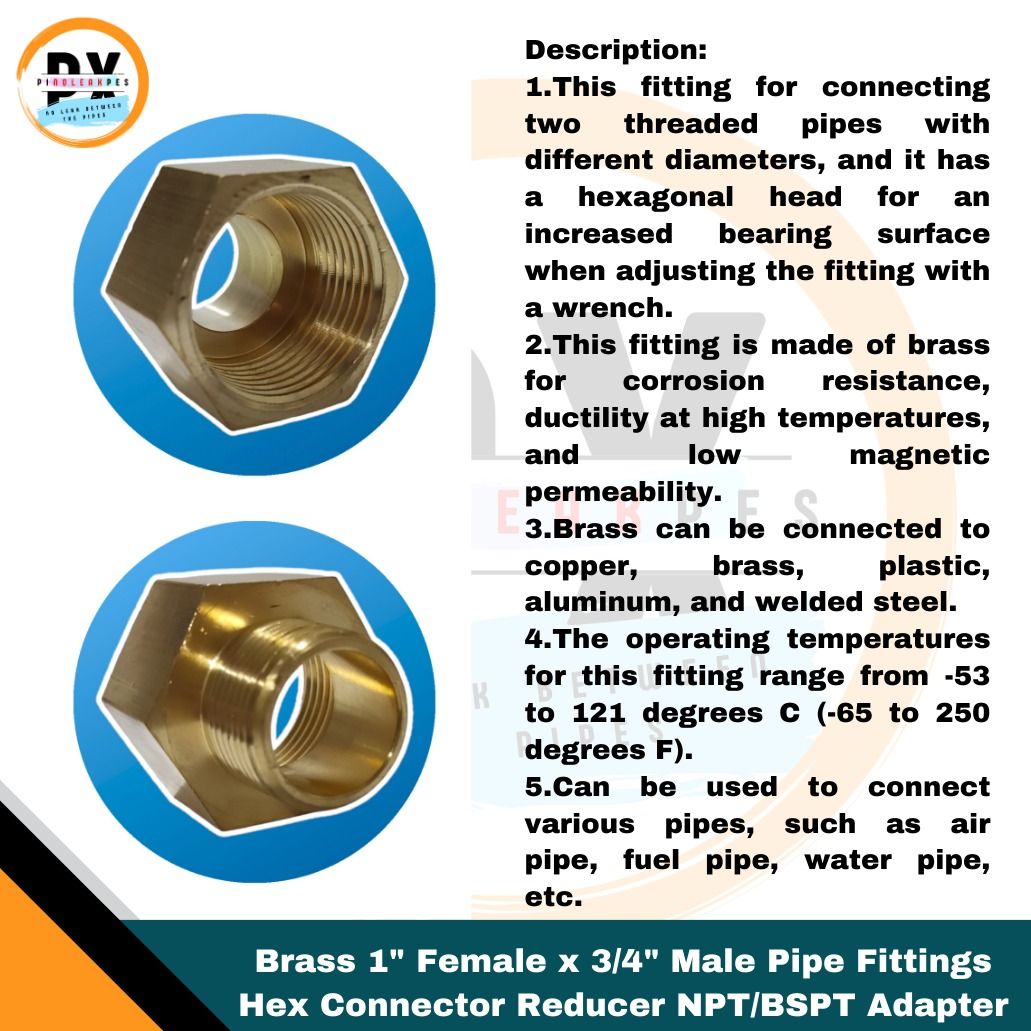 Brass 1" Female x 3/4" Male Pipe Fittings HEX Connector Reducer NPT ...