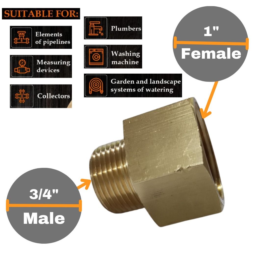 Brass 1" Female x 3/4" Male Pipe Fittings HEX Connector Reducer NPT ...