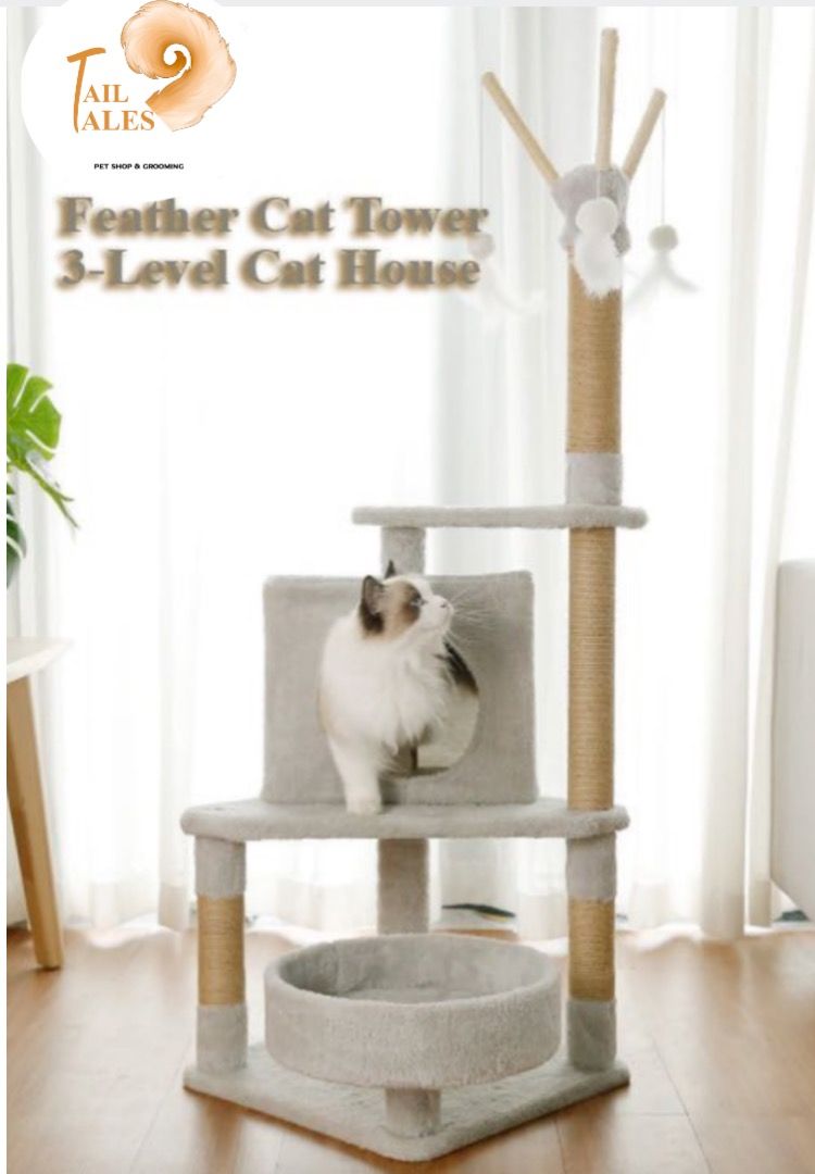 Cat Feather Tower for Indoor Cats, Multi-Level Cat House with Large ...