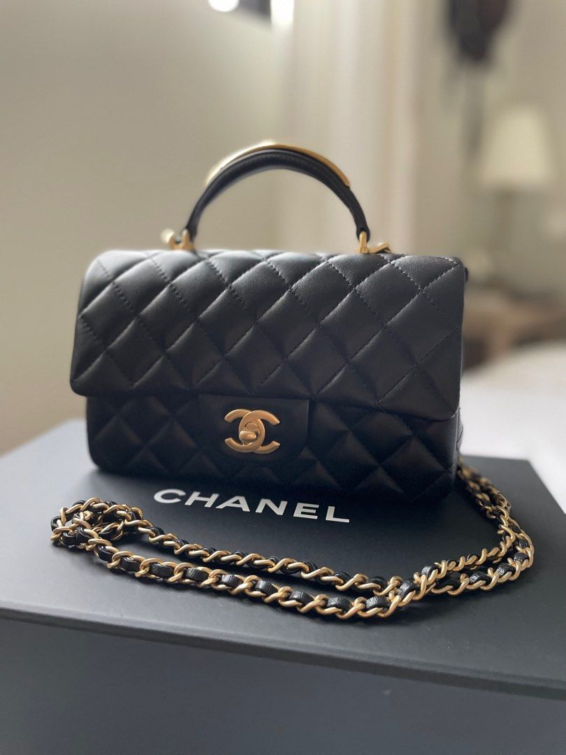 Chanel Mini Top Handle Lambskin, Luxury, Bags & Wallets on Carousell