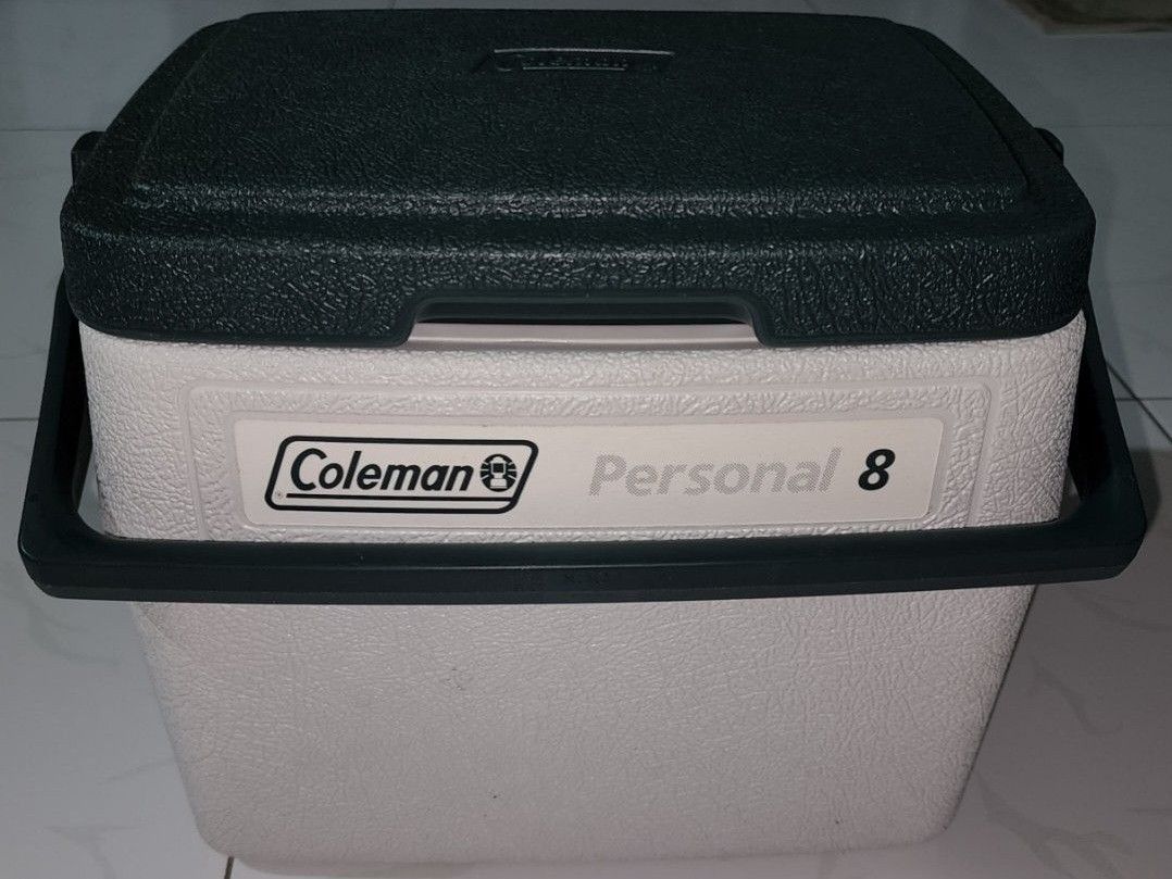 (A) Coleman Personal 8 Cooler Box (B) Coleman Polylite Jug (C ...