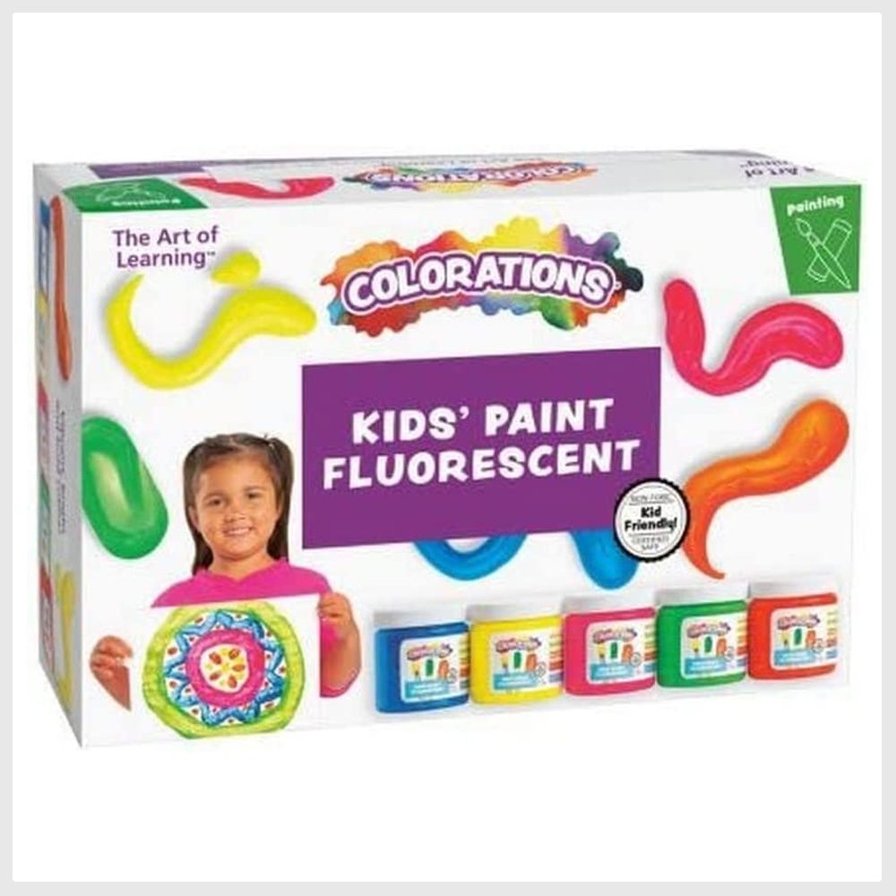 Colorations Washable Kids Fluorescent Neon Paint - Set of 5 Colors ...