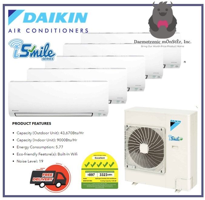 Daikin iSMILE System 2 / 3 / 4 / 5 Inverter Aircon R32 Gas - 5 Ticks ...