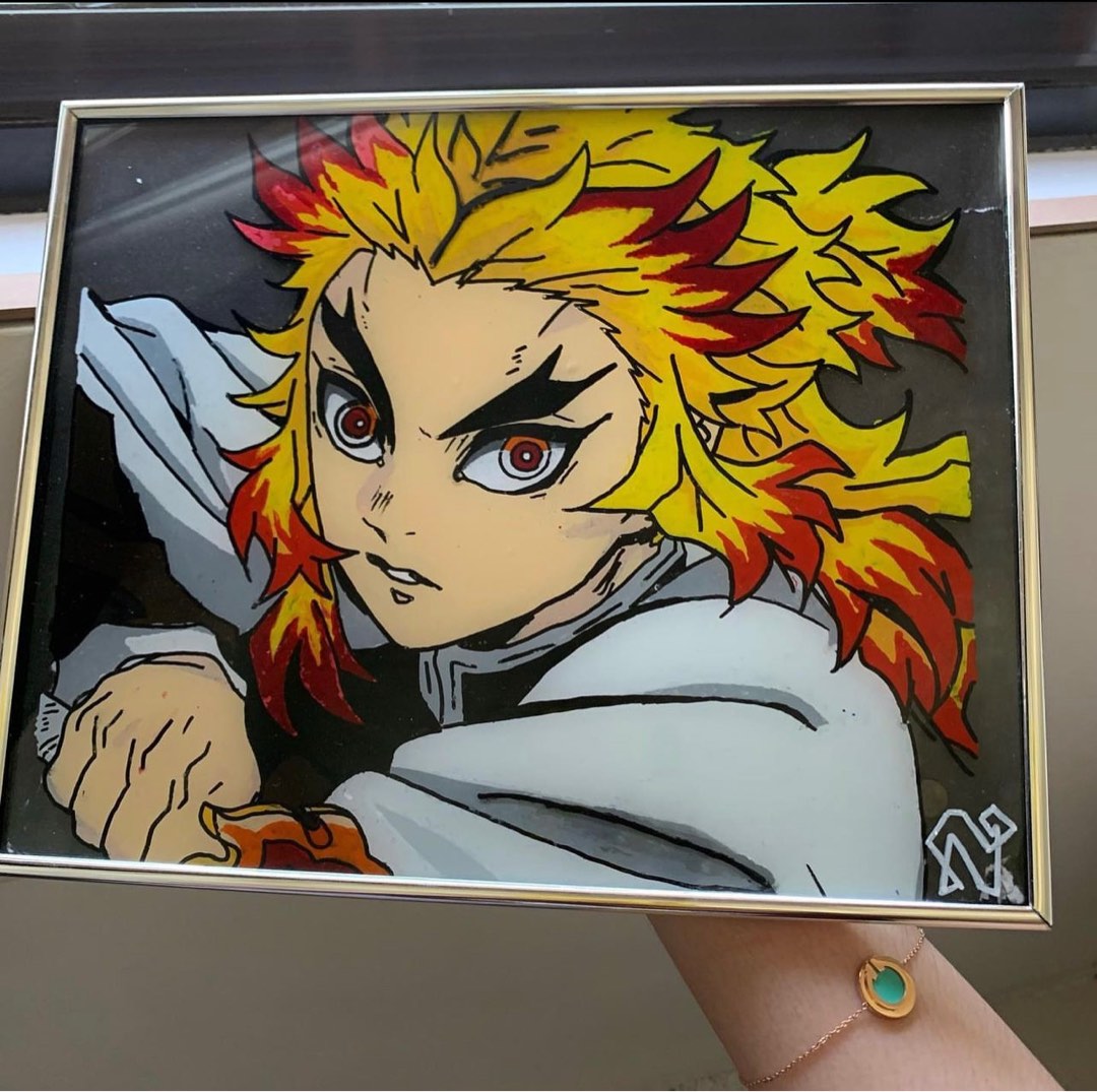 Demon Slayer Rengoku Painting (glass frame painting) on Carousell