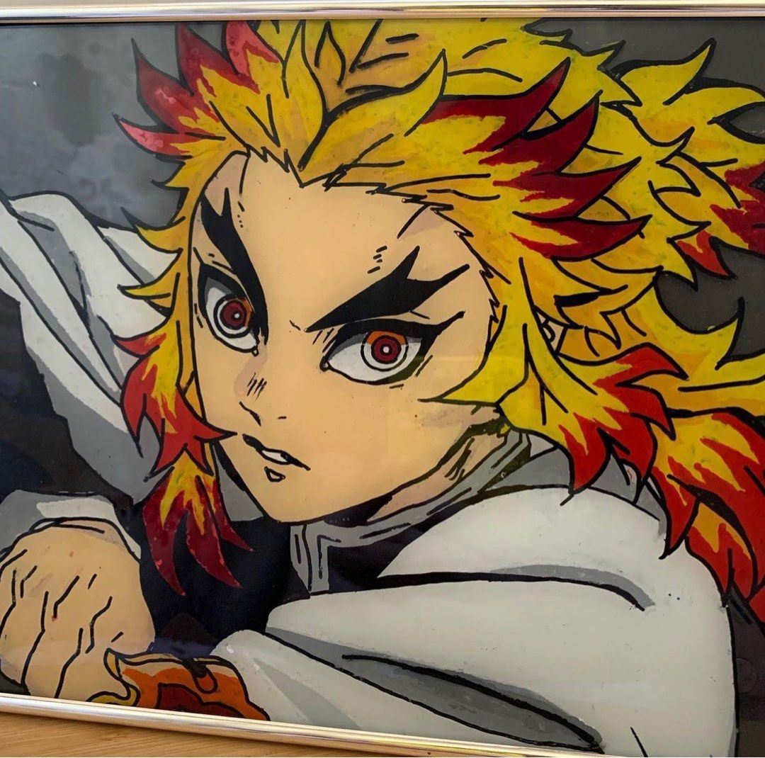 Demon Slayer Rengoku Painting (glass frame painting) on Carousell