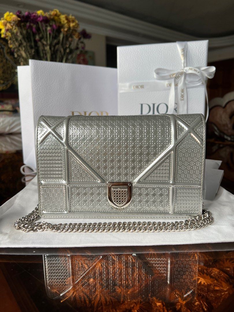 *FULL SET* Dior Diorama Wallet on Chain (WOC) in Silver SHW, Luxury ...
