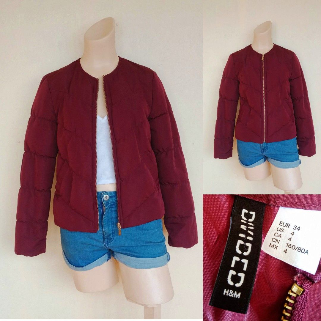 Maroon Divided H&M Puffer Jacket, Women's Fashion, Coats, Jackets and Outerwear on Carousell