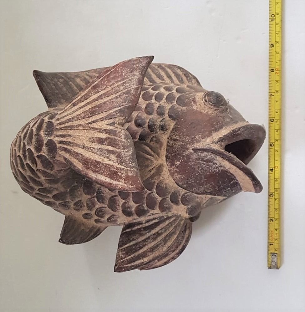 Exquisite Oriental Antique, Intrigue Ceramic FISH Carvings, Terracotta ...