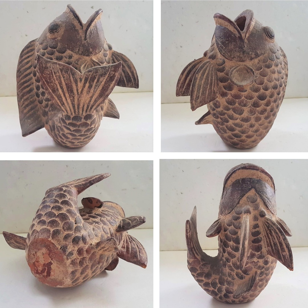 Exquisite Oriental Antique, Intrigue Ceramic FISH Carvings, Terracotta ...