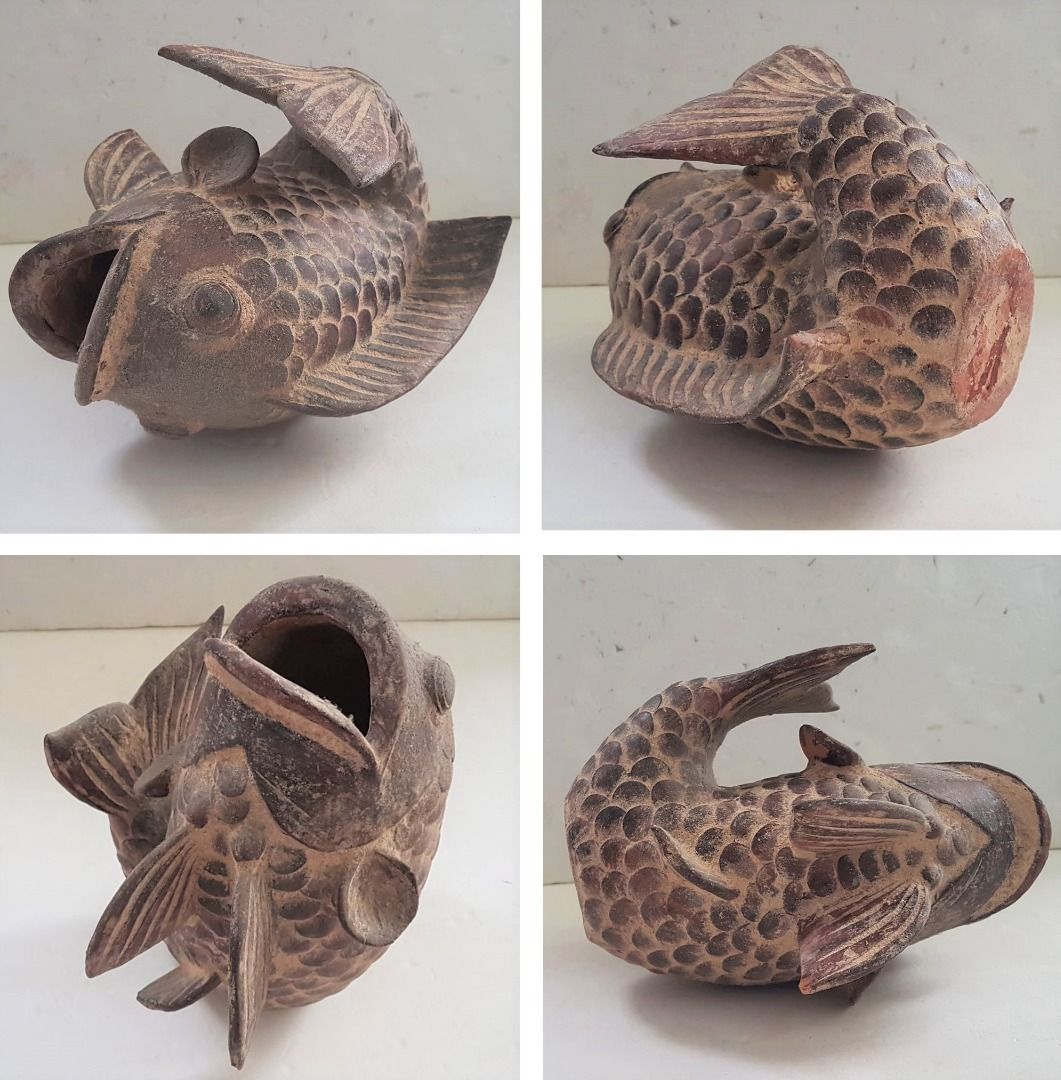 Exquisite Oriental Antique, Intrigue Ceramic FISH Carvings, Terracotta ...