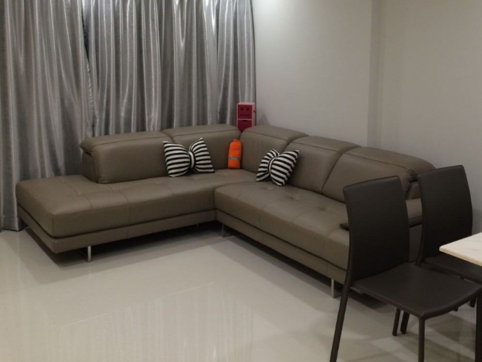 Full Genuine Leather L-Shape Sofa with Adjustable Headrest, Furniture ...