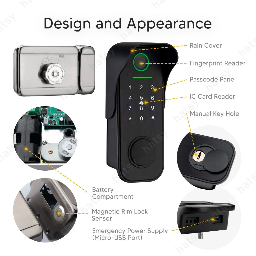 HATSY - (NEW ARRIVAL), Wi-Fi Digital Gate Lock, Fingerprint, Passcode ...