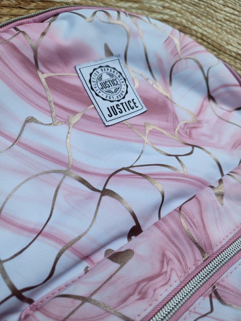 Justice Pink/Gold Marble Backpack w/ laptop sleeve 18 inches bag pack ...