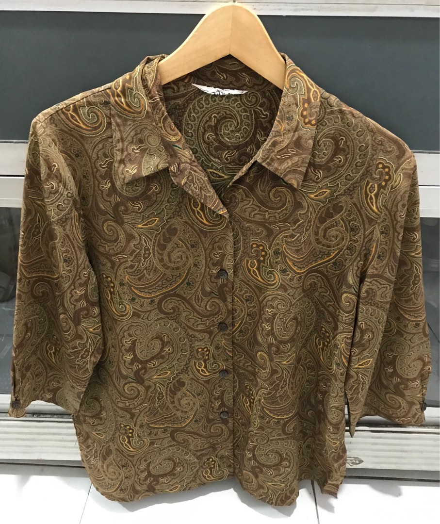 Kemeja Vintage mocca // kemeja korea premium, Fesyen Wanita, Pakaian ...