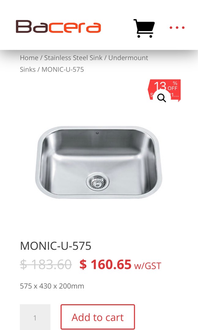 Kitchen Sink Monic, Furniture & Home Living, Bathroom & Kitchen ...