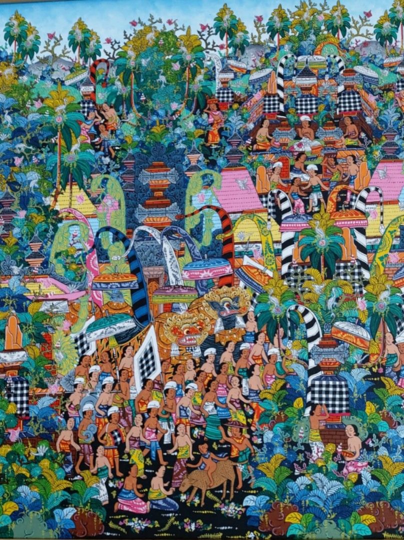 Lukisan Tradisi Bali Upacara, authentic by Sunadri Soki, Bersertifikat ...