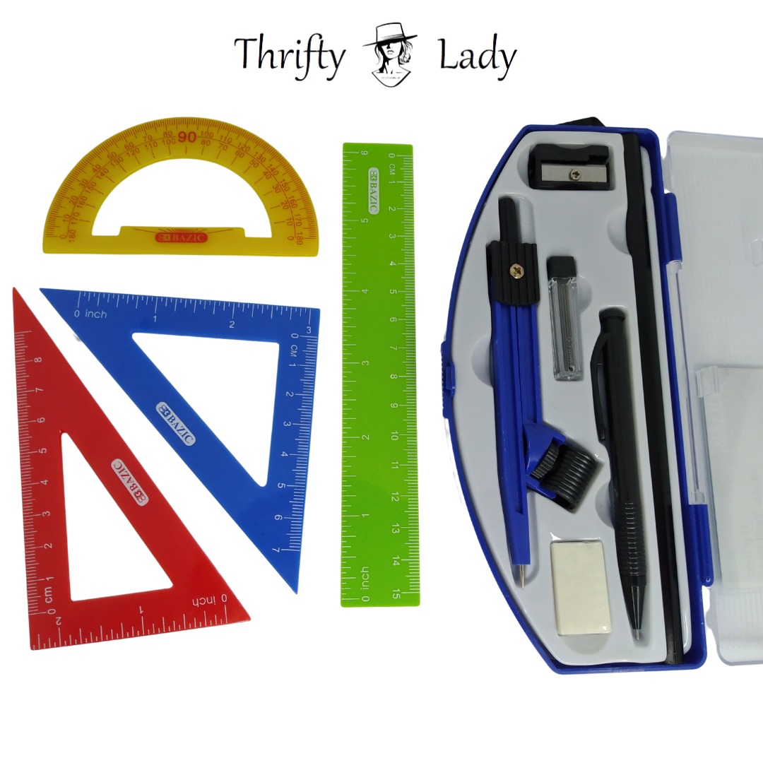 Bazic Math Set: Compass, Protractor, Rulers on Carousell