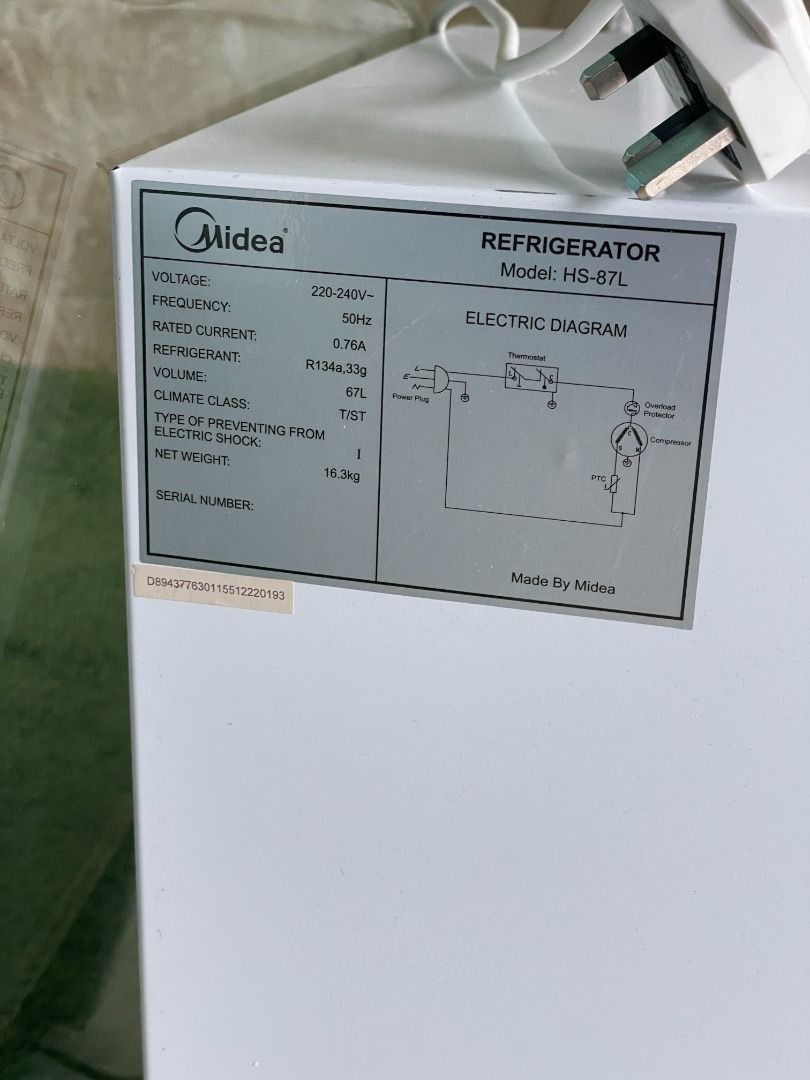 Midea HS-87L Compact Single Door Refrigerator with Freezer - Reversible ...