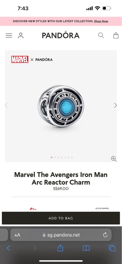 Pandora Iron Man Arc Reactor Charm, Women's Fashion, Jewelry ...