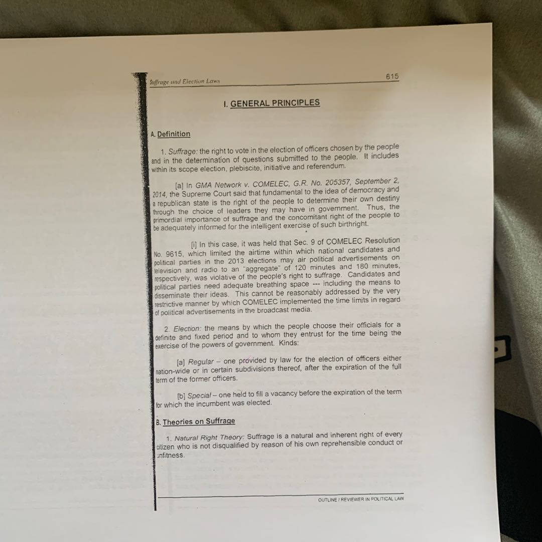 Photocopy of Outline or Reviewer in Political Law by Antonio Eduardo ...