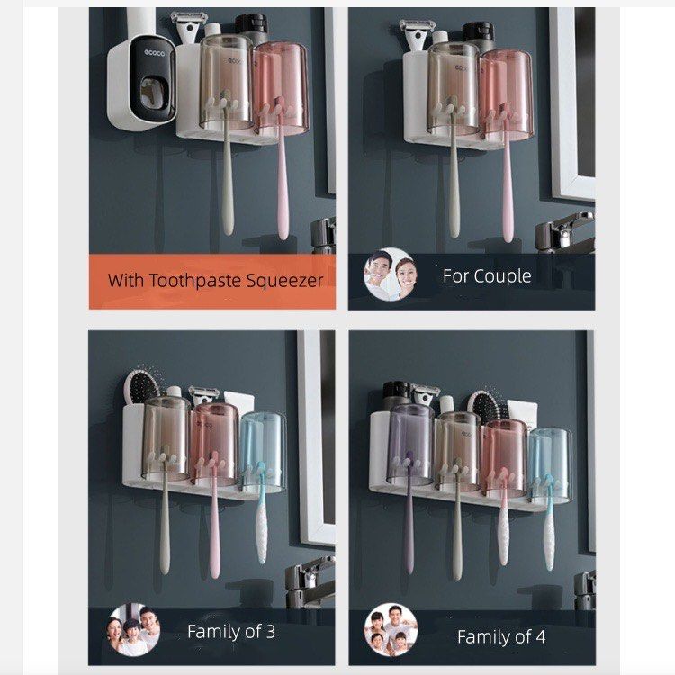 SG STOCK Wall Mount Toothbrush Holder Automatic Toothpaste Squeezer ...