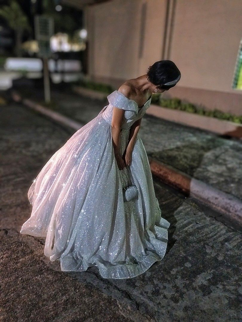 Silver glittery Ball gown for JS prom or wedding gown, Women's Fashion ...