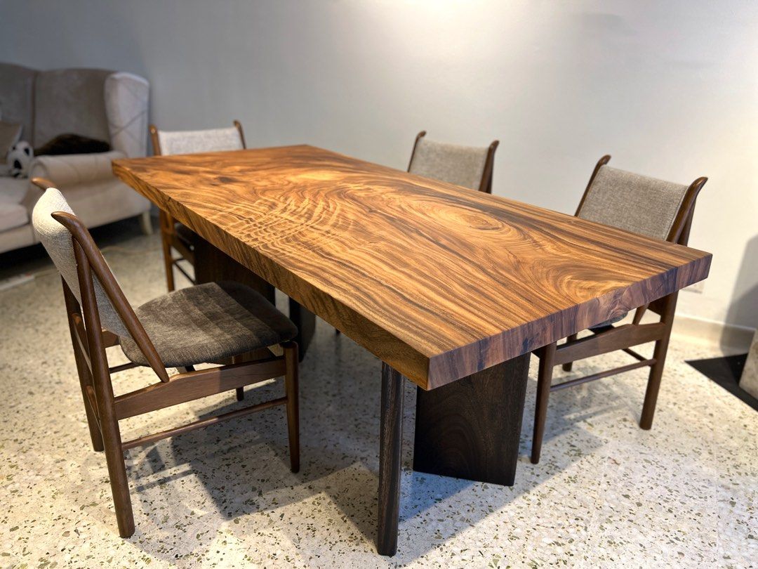 Solid Slab Wood Dining Table, Furniture & Home Living, Furniture ...
