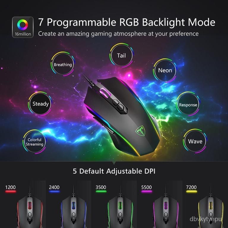 T16 Wired Gaming Mouse 8 Programmable Buttons Chroma RGB Backlit 7200 ...