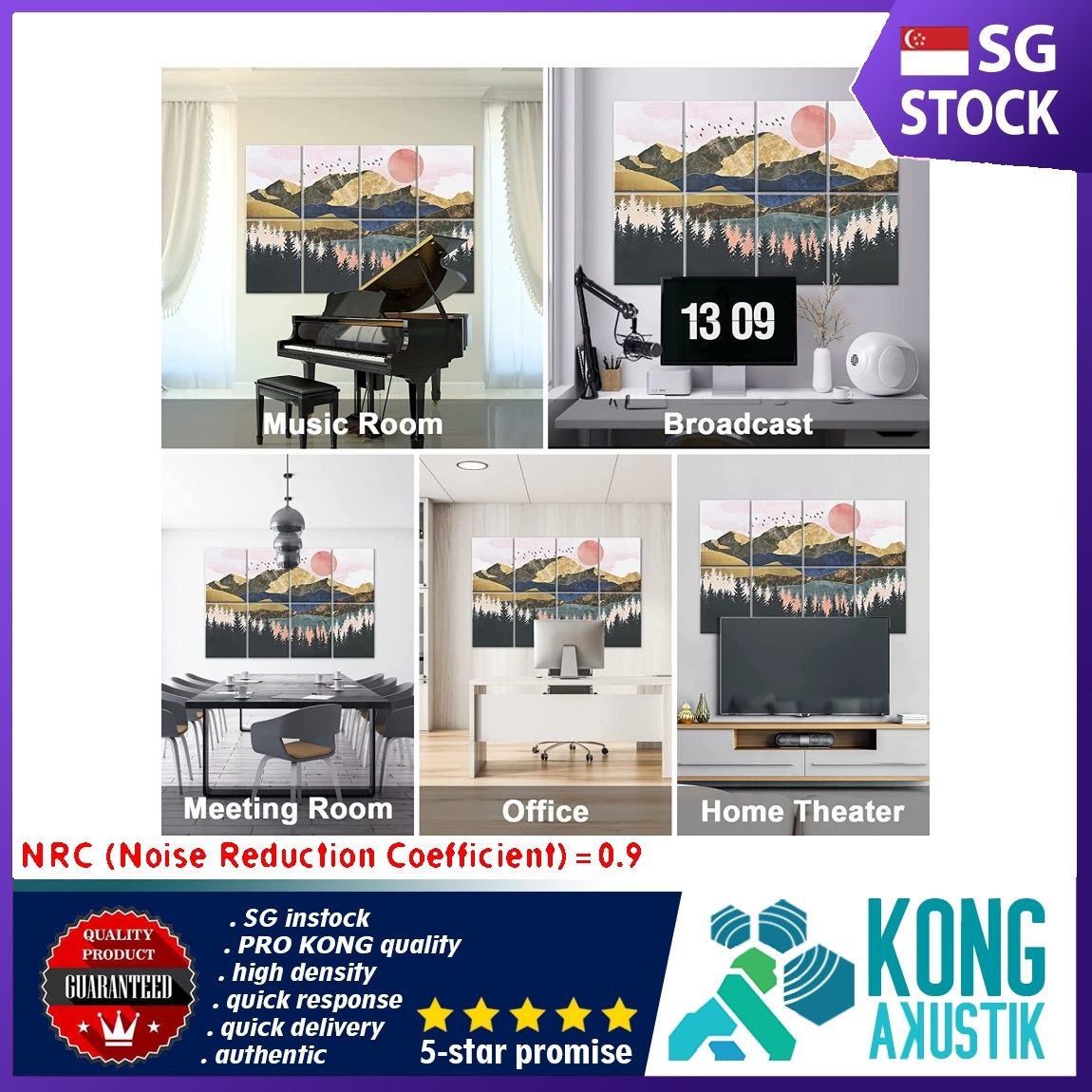 Tutmyrea Art Acoustic Panels, 48"X32" Self-adhesive Sound Proofing ...