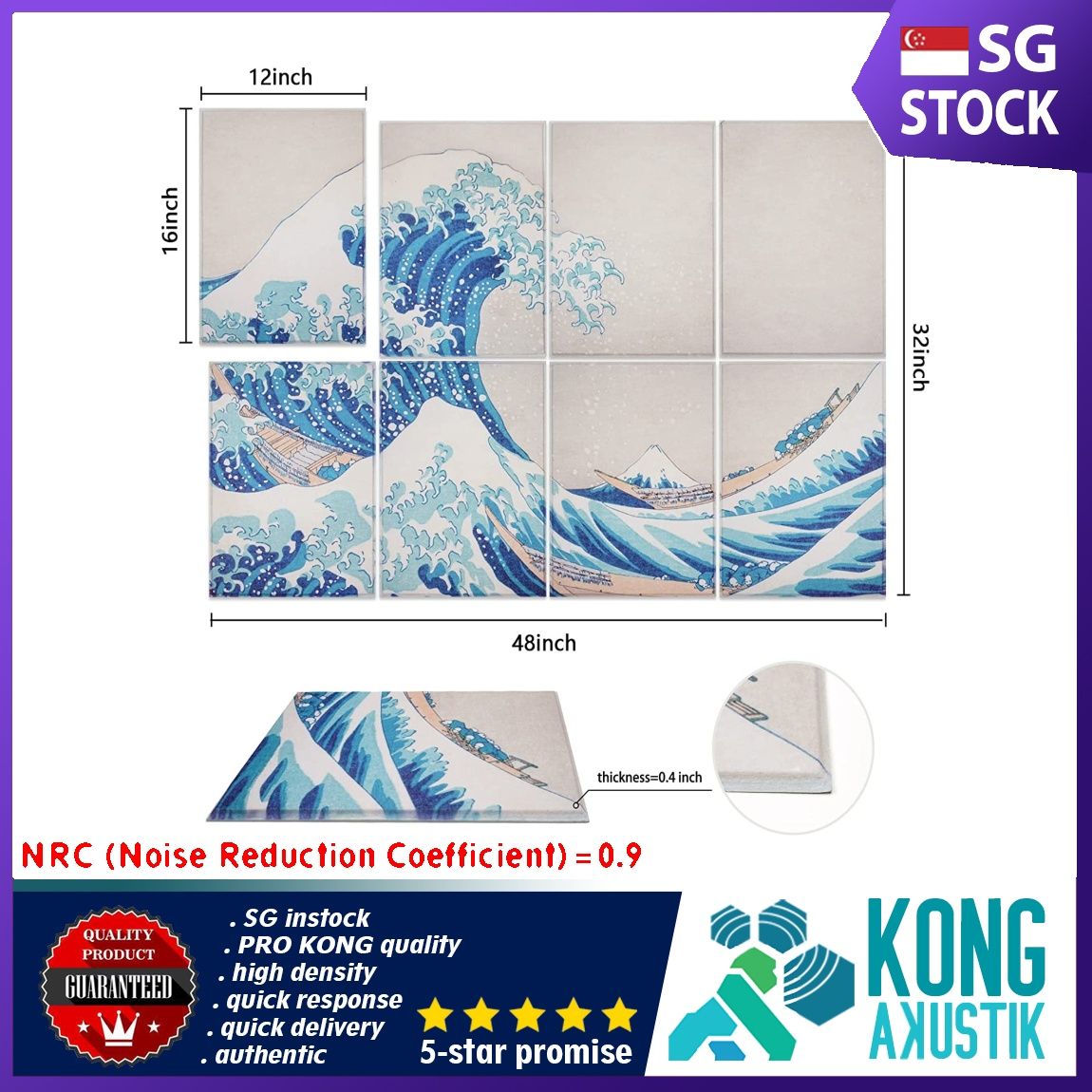 Tutmyrea Art Acoustic Panels, 48" x 32" Self-adhesive Sound Proofing ...
