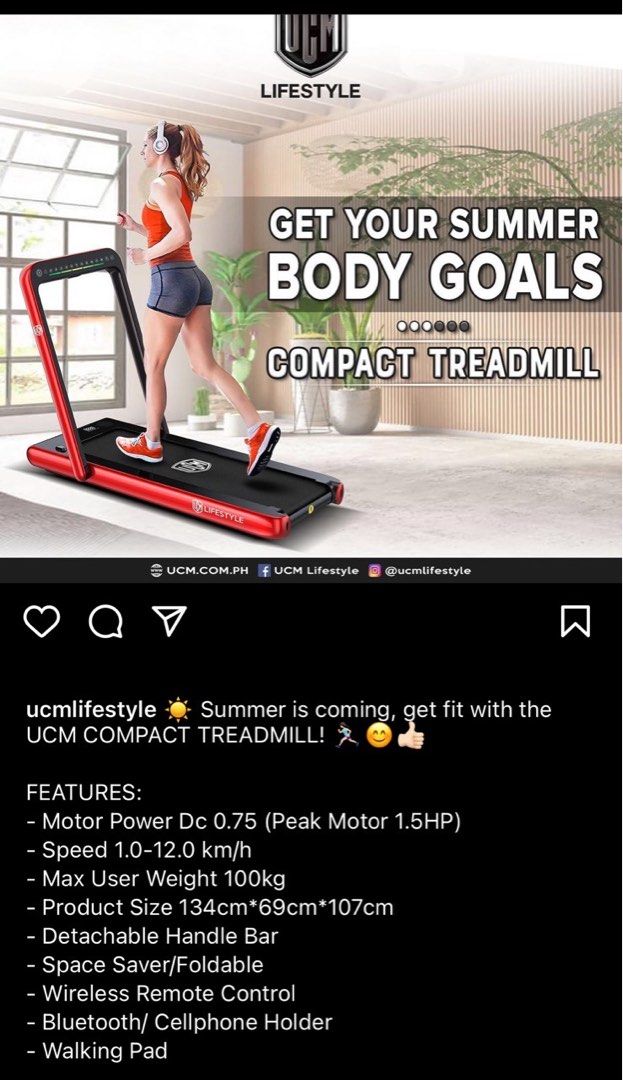 UCM Compact Treadmill, Sports Equipment, Exercise & Fitness, Cardio ...