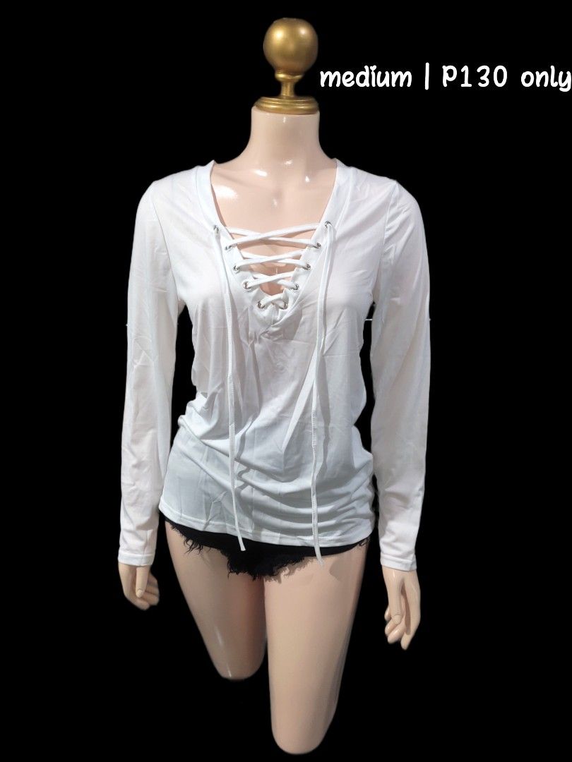 V neck cross string tie top on Carousell