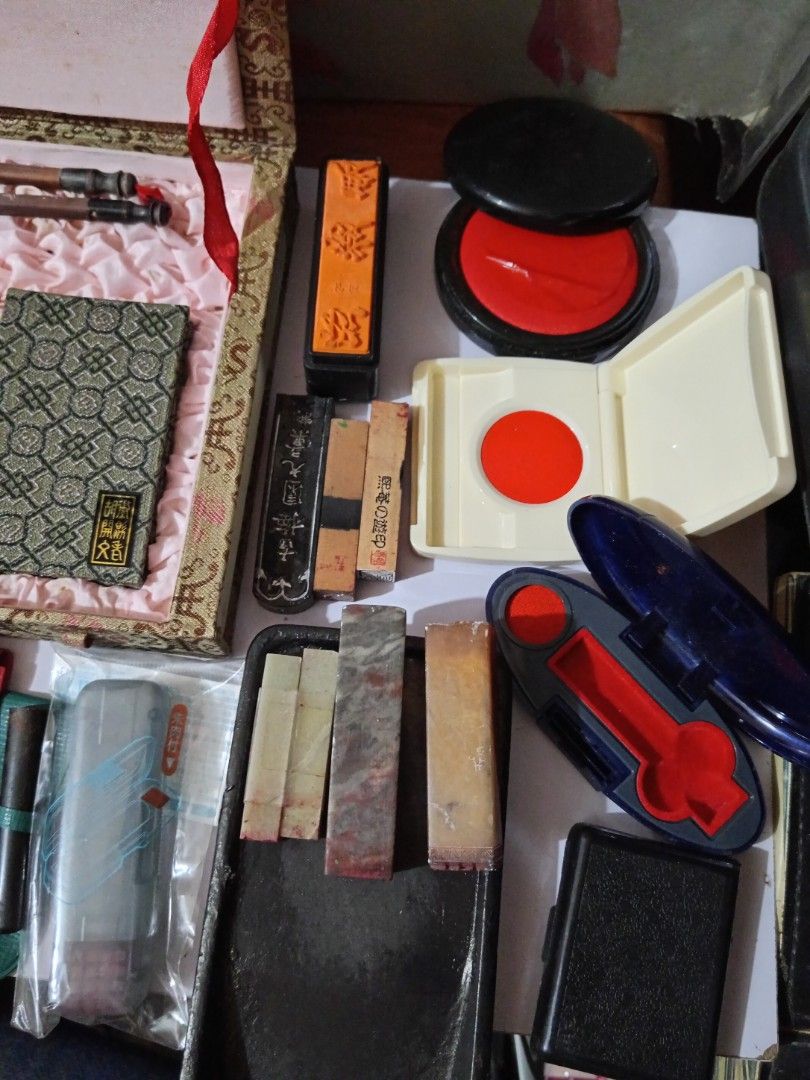 vintage Chinese calligraphy set hanko stamps cases and marmol hanko ...