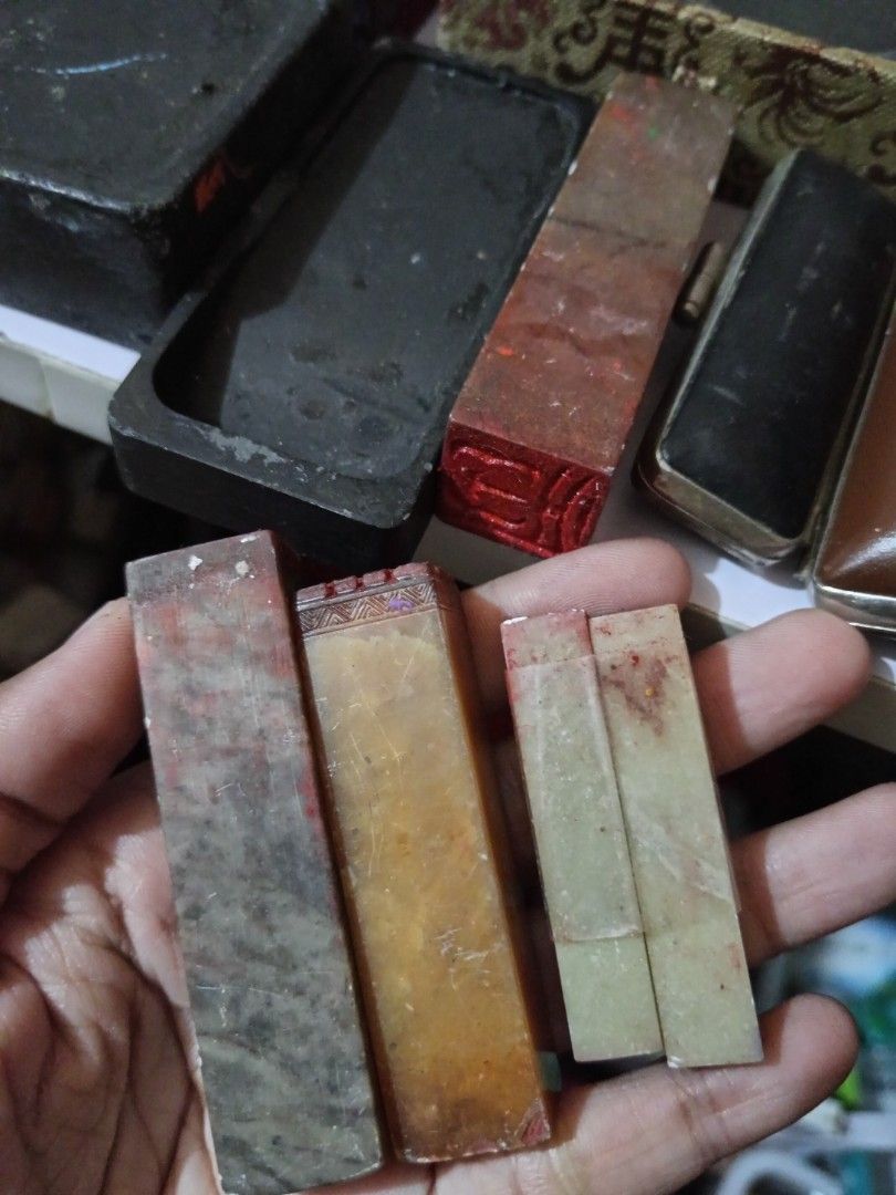 vintage Chinese calligraphy set hanko stamps cases and marmol hanko ...