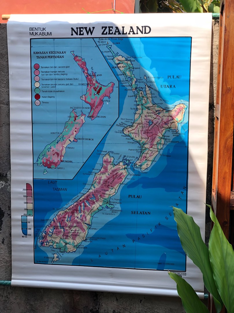 Vintage peta lama new zealand map made in malaysia, Hobbies & Toys ...