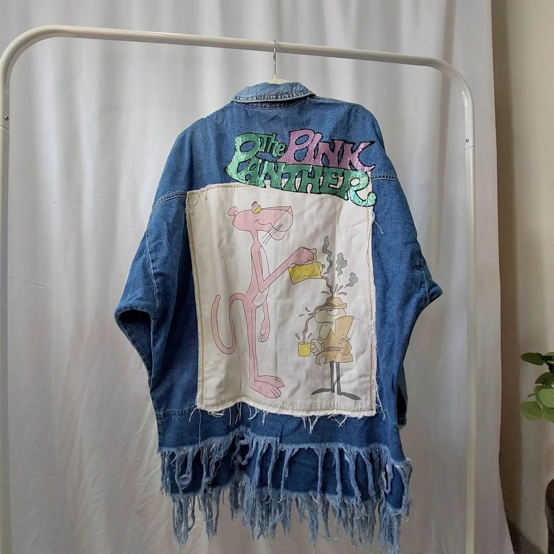 ZARA The Pink Panther Denim Jacket, Fesyen Wanita, Pakaian Wanita, Baju Luaran di Carousell
