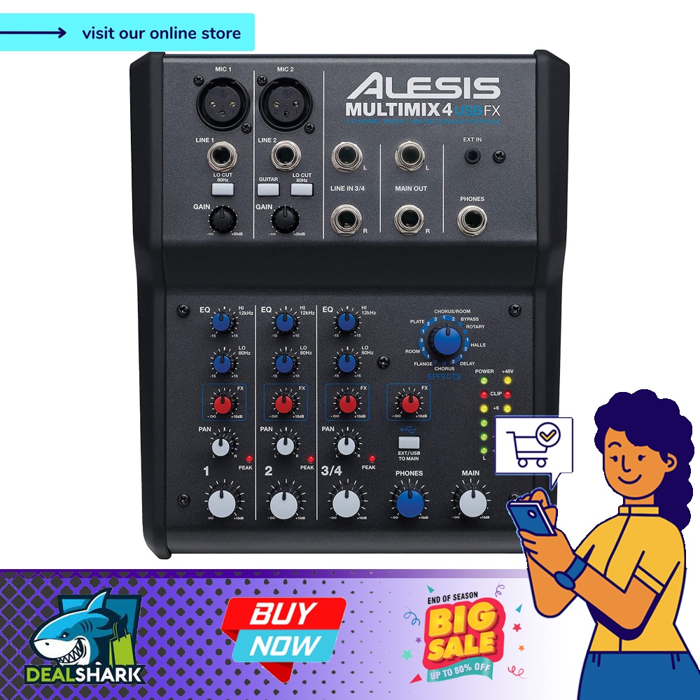 Alesis MultiMix 4 USB FX | 4 Channel Compact Studio Mixer with Built In Effects & USB Audio ...