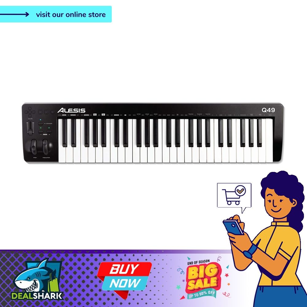 Alesis Q49 MKII - 49 Key USB MIDI Keyboard Controller with Full Size Velocity Sensitive Synth ...