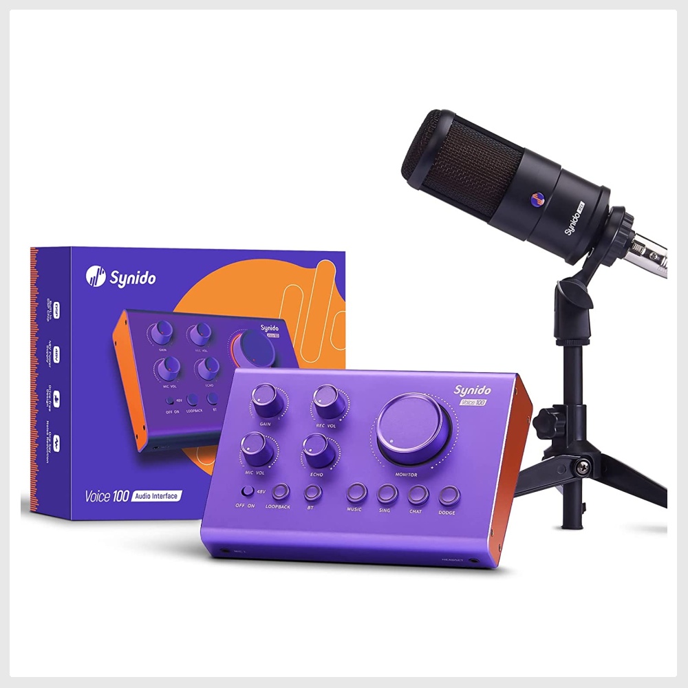 Audio Interface Sound Card, Synido Beginner Podcast Equipment Bundle ...