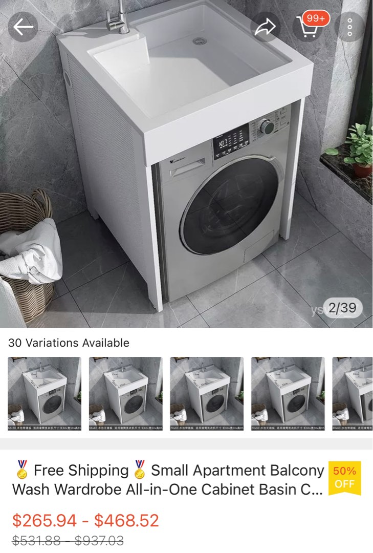 Balcony laundry cabinet sink rack for washing machine, Furniture & Home ...