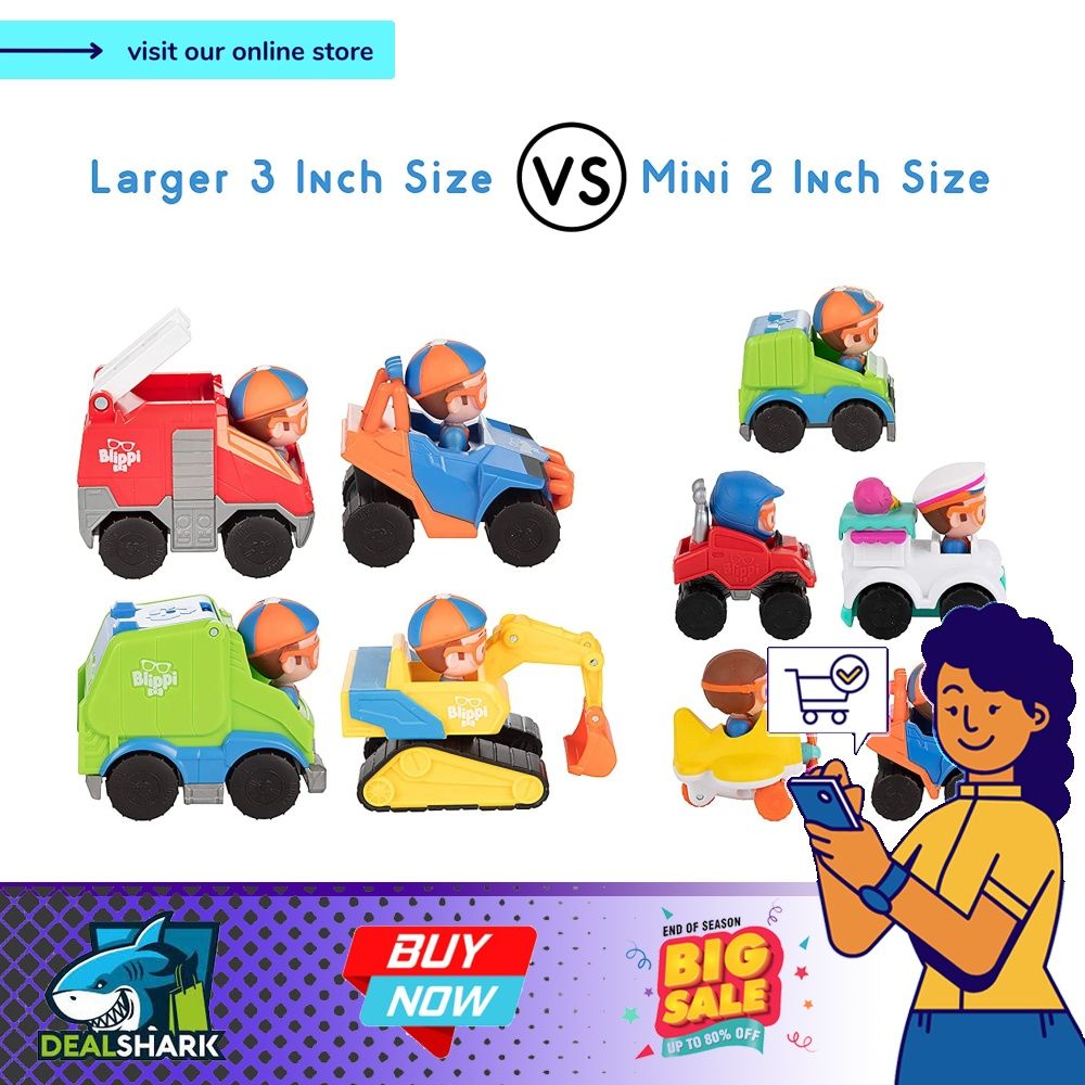 Blippi Toy Vehicles Playset of 4, Larger 3 Inch Size - Includes ...