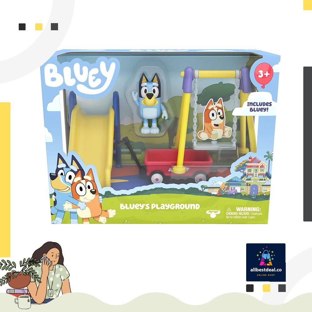 Bluey Park Playset with Bluey 2.5" Figure, Wagon, Swing Set, and Slide ...