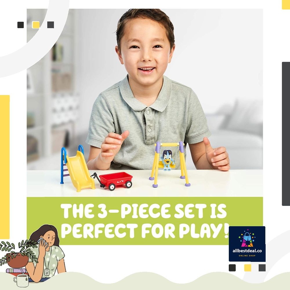 Bluey Park Playset with Bluey 2.5" Figure, Wagon, Swing Set, and Slide ...
