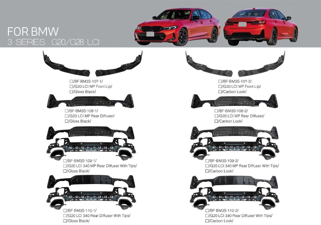 BMW G20 BODYKIT FRONT LIP DIFFUSER REAR SIDE SKIRT BMW 3 SERIES 318 320 ...