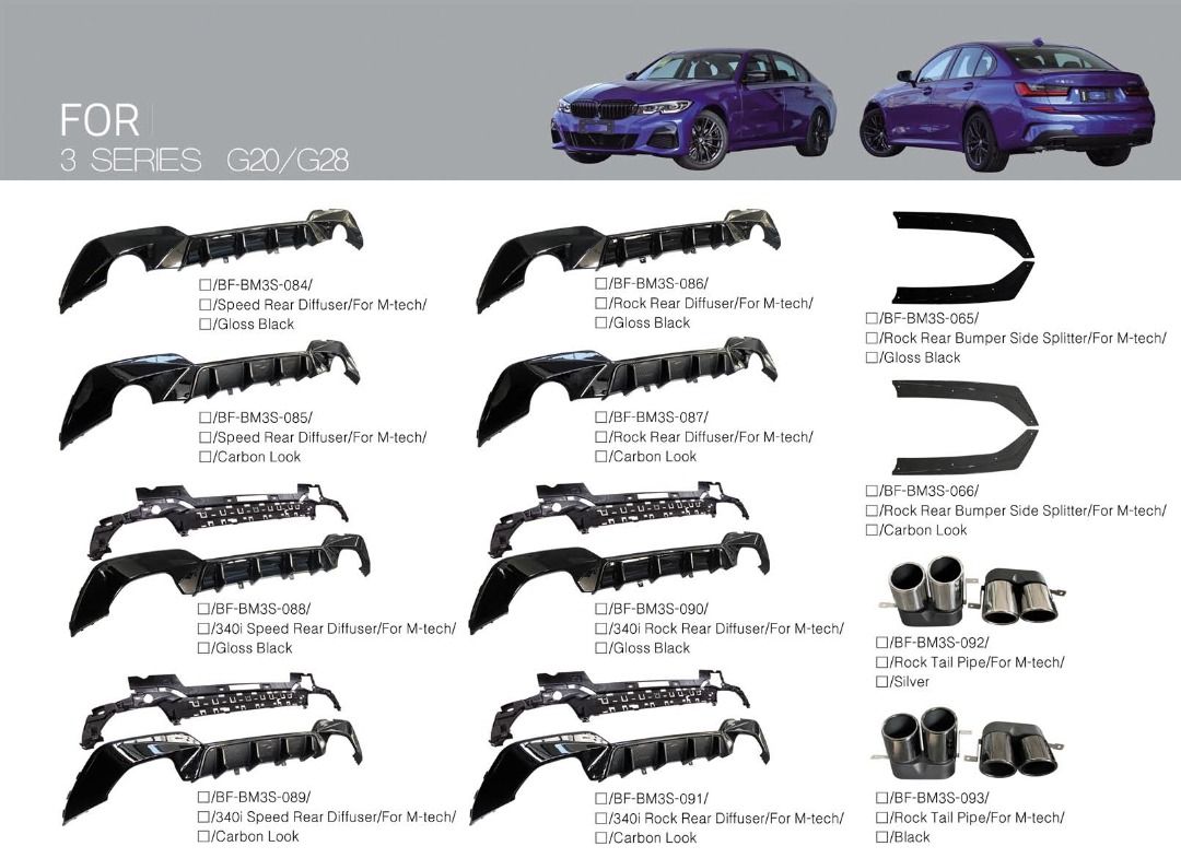BMW G20 BODYKIT FRONT LIP DIFFUSER REAR SIDE SKIRT BMW 3 SERIES 318 320 ...
