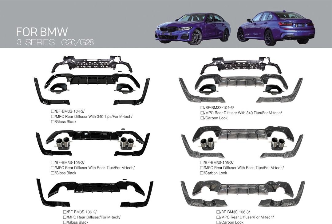 BMW G20 BODYKIT FRONT LIP DIFFUSER REAR SIDE SKIRT BMW 3 SERIES 318 320 ...