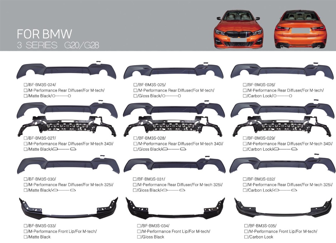 BMW G20 BODYKIT FRONT LIP DIFFUSER REAR SIDE SKIRT BMW 3 SERIES 318 320 ...