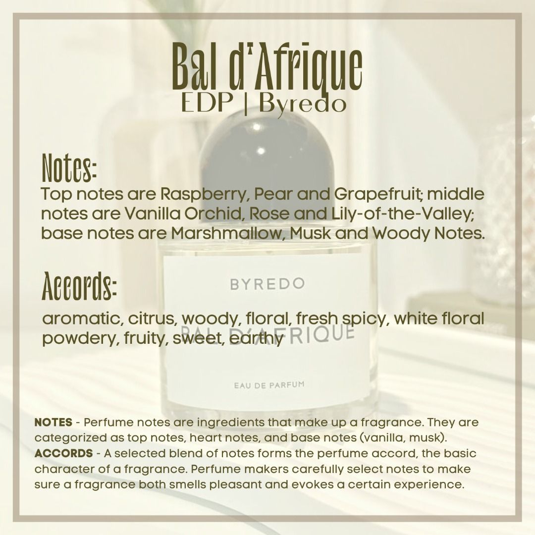 Byredo Bal d'Afrique EDP Decant, Beauty & Personal Care, Fragrance ...